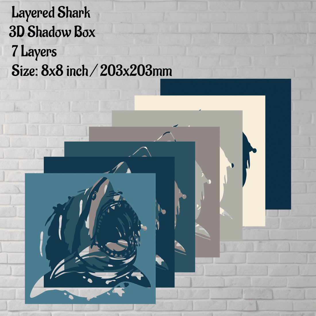 3D Shark Shadow Box SVG for Cricut & Silhouette
