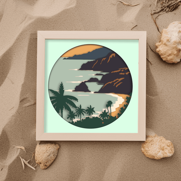 3D Layered Tropical Beach Scene SVG, 3D Box Templates, Svg
