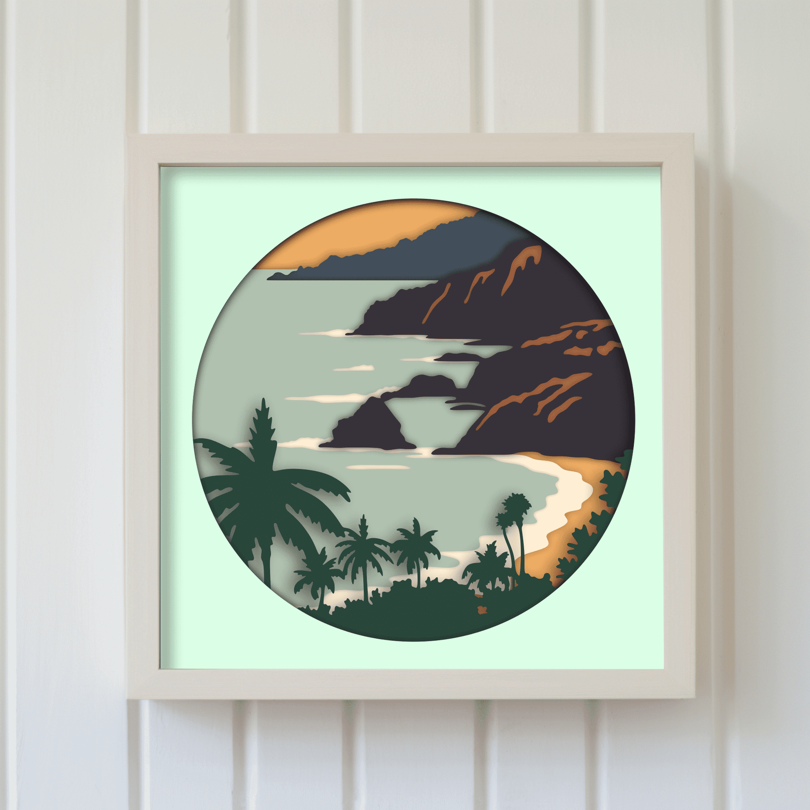 3D Layered Tropical Beach Scene SVG, 3D Box Templates, Svg