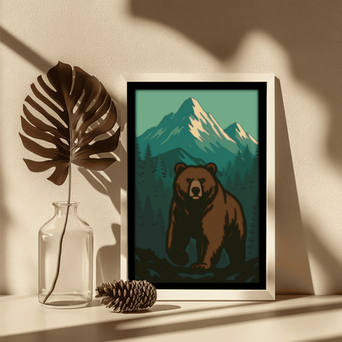 Bear in Mountains 3D Shadow Box SVG DXF PDF – Layered Wildlife Art