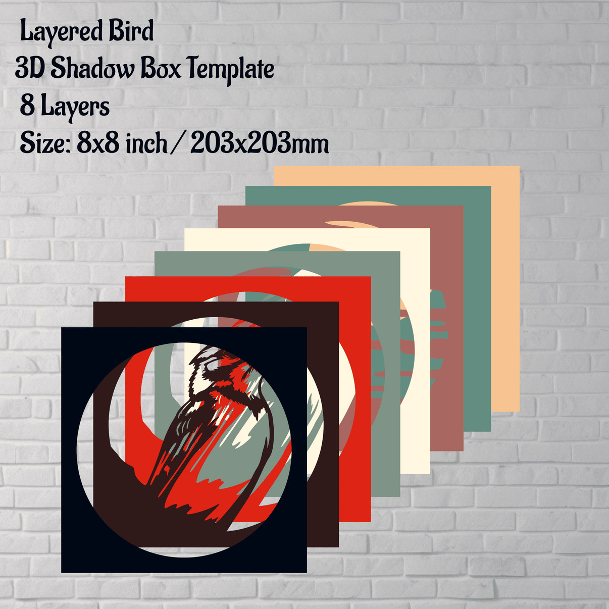 3D Layered Bird Shadow Box SVG, Light Box Template, Instant