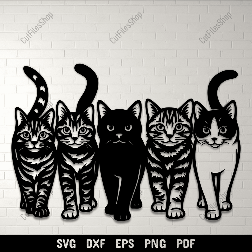Cats Silhouette SVG DXF PNG for CNC Laser Cutting