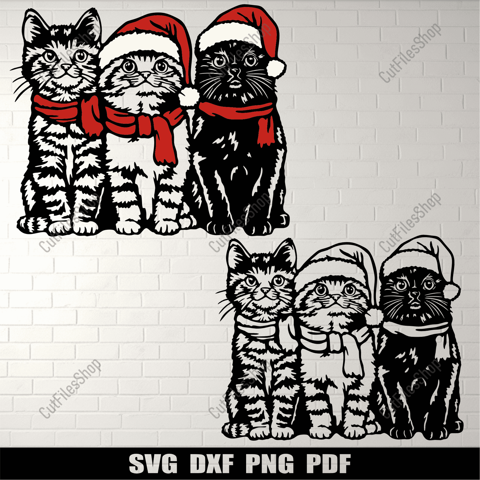 Customizable Christmas Cats SVG: DTF Print, DXF for CNC, and Sublimate