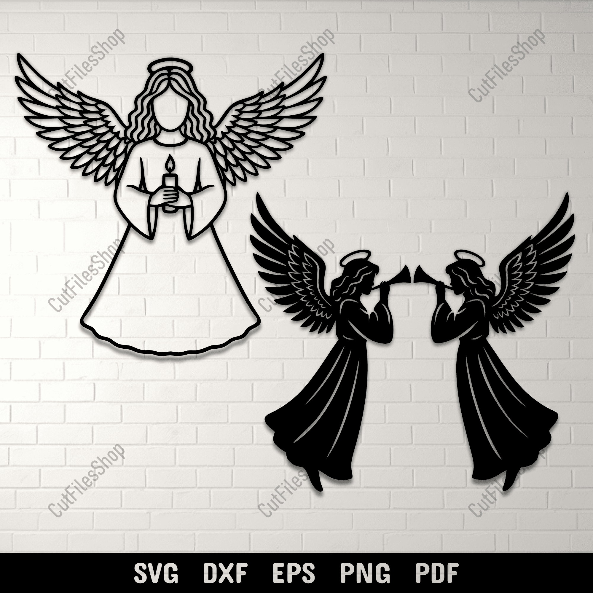 Christmas Angels SVG DXF Candle &Trumpet Angel Cutting Files