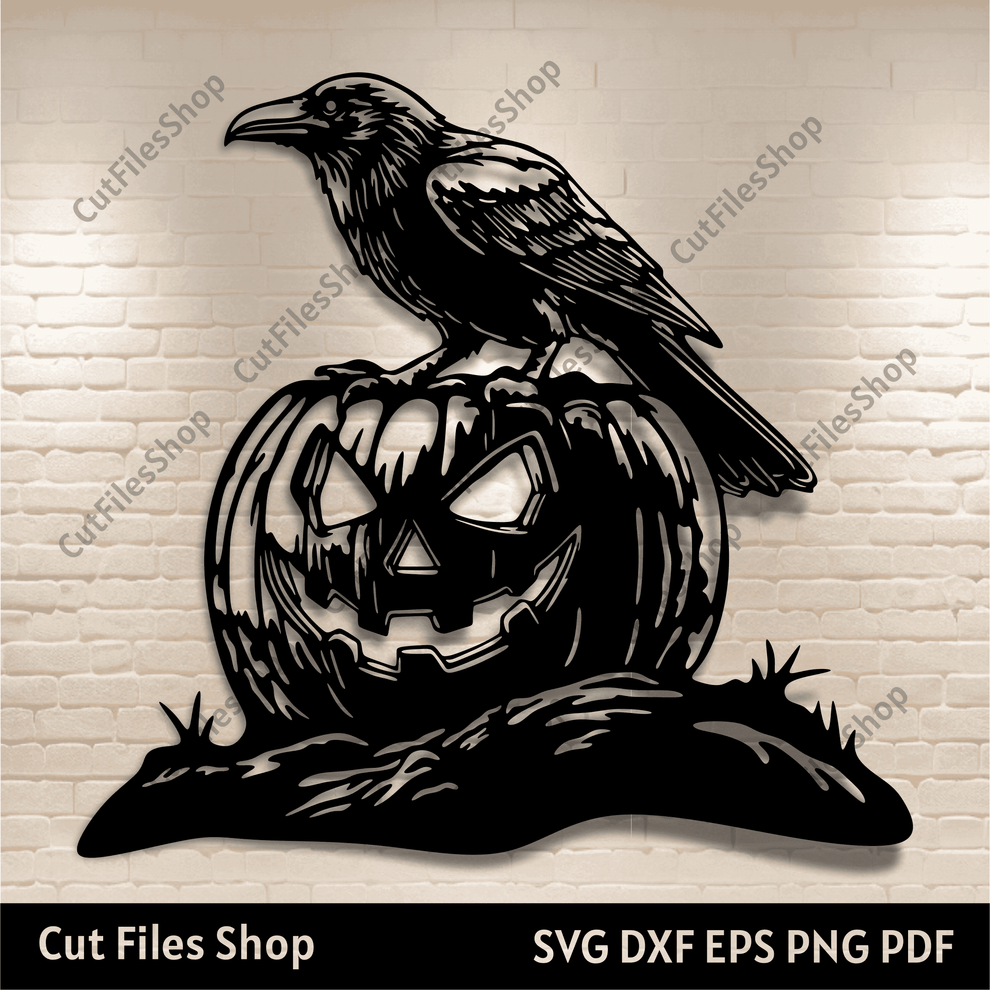 Crow with Pumpkin Dxf Svg /Cricut,Silhouette/CNC Laser Cut