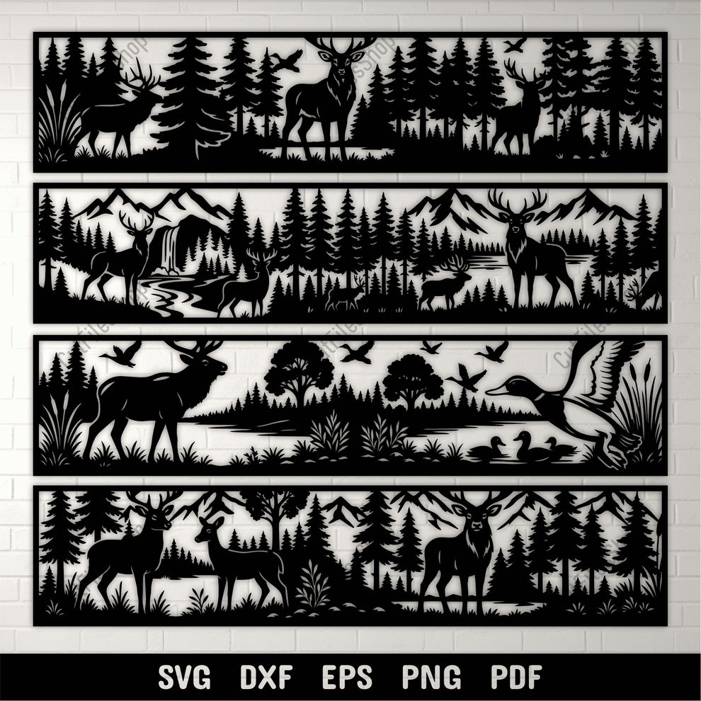 Wildlife Forest Scene Fences, Railings SVG DXF CNC Laser Cut