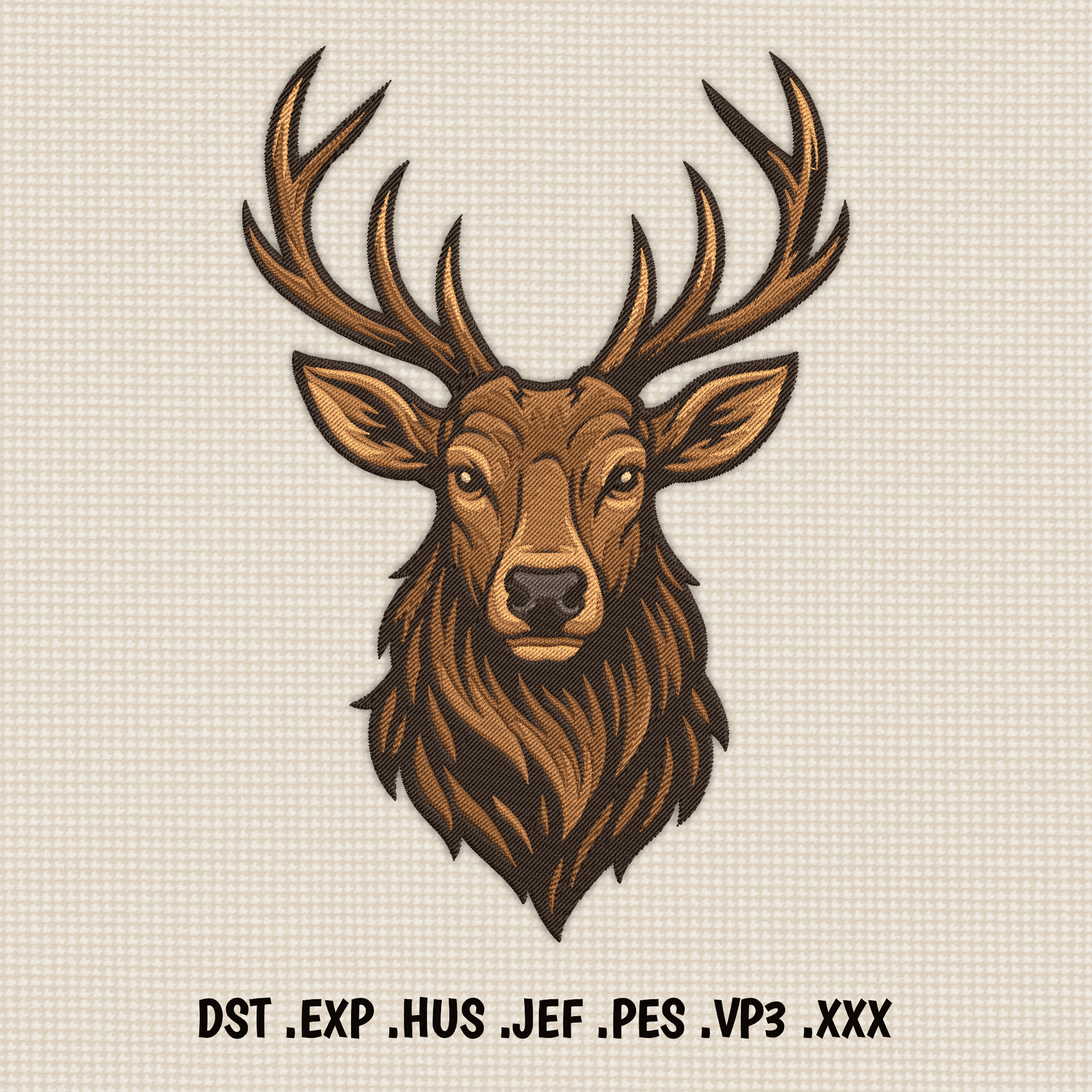 Deer Head Embroidery Design, Dst, Exp, Hus, Jef, Pes, Vp3 files