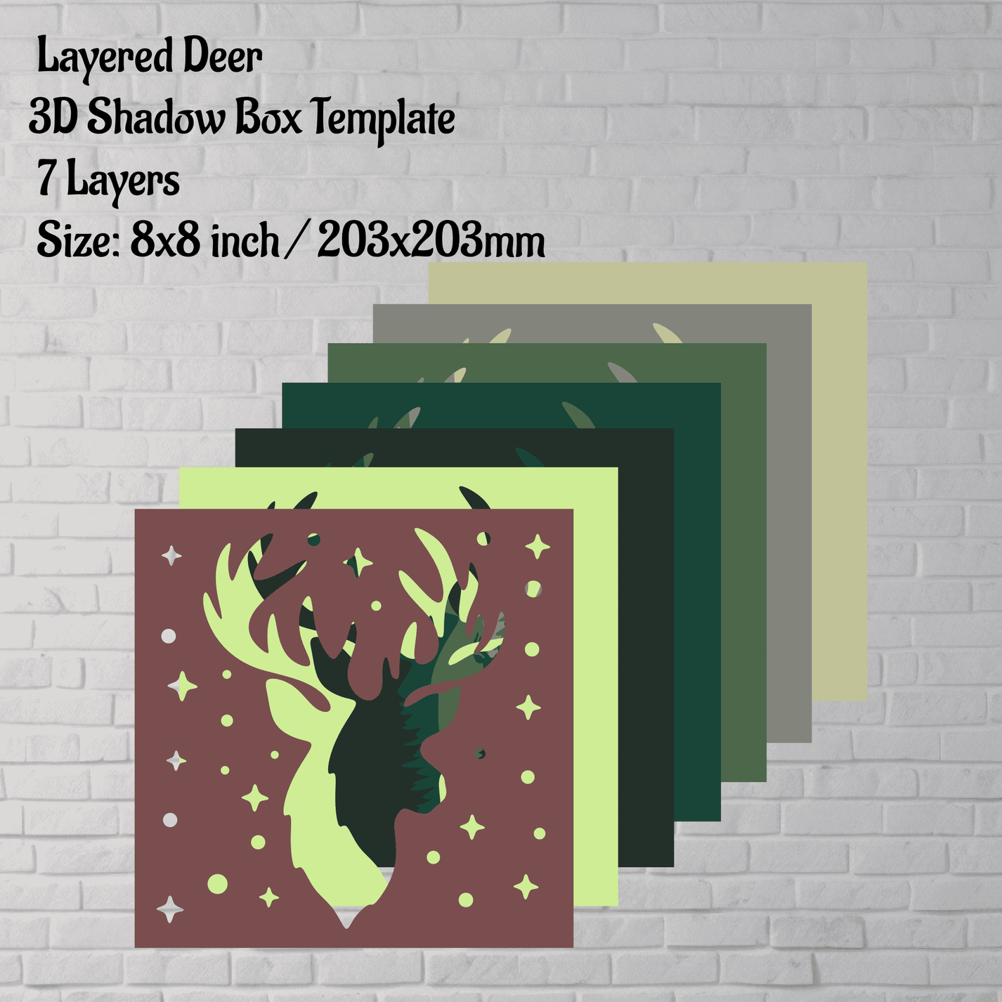 Deer 3D Shadow Box Art, Layered SVG Light Box Template, Christmas Decor