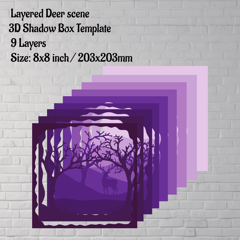 3D Layered Deer Shadow Box/Light Box Template(SVG, DXF, EPS)