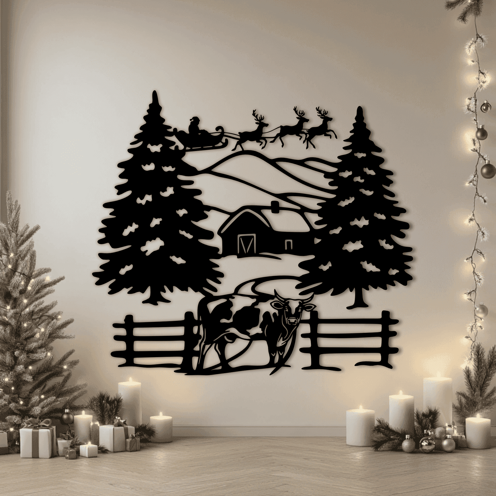 Christmas Farm SVG DXF EPS PNG | Santa Sleigh, Winter Scene