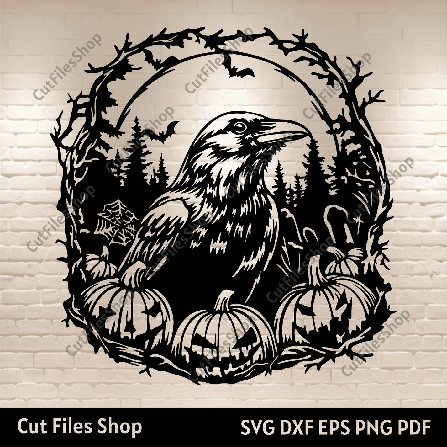 Halloween Raven DXF for CNC, SVG EPS PNG files for Cricut