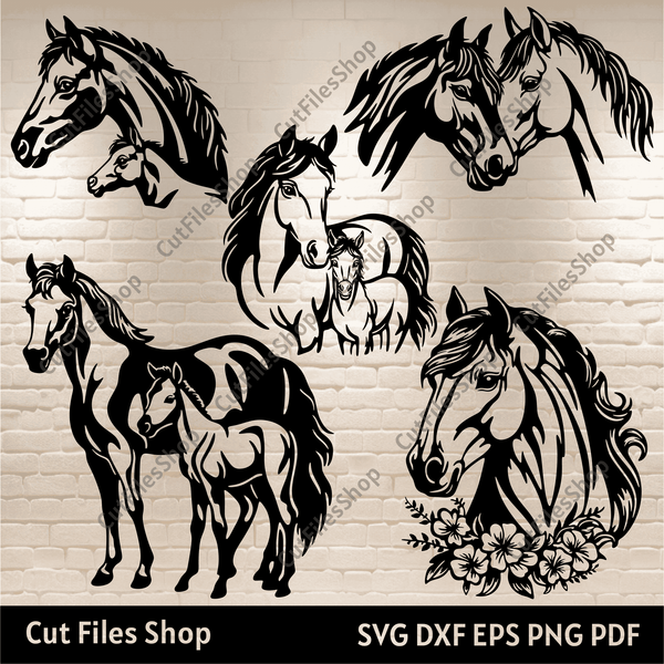 Horses Dxf Files for CNC, Cricut, and DIY Wall Decor