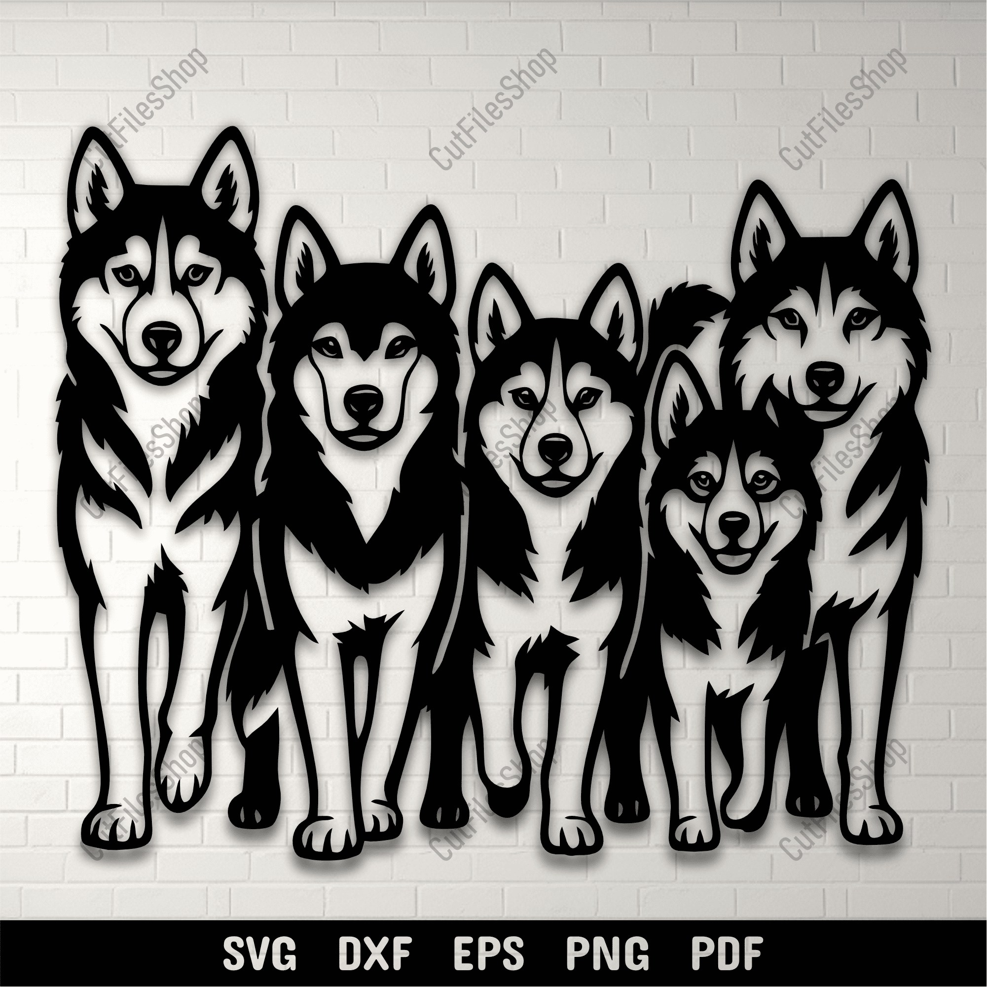 Husky Pack SVG DXF PNG PDF – Wolf Silhouette Cutting File