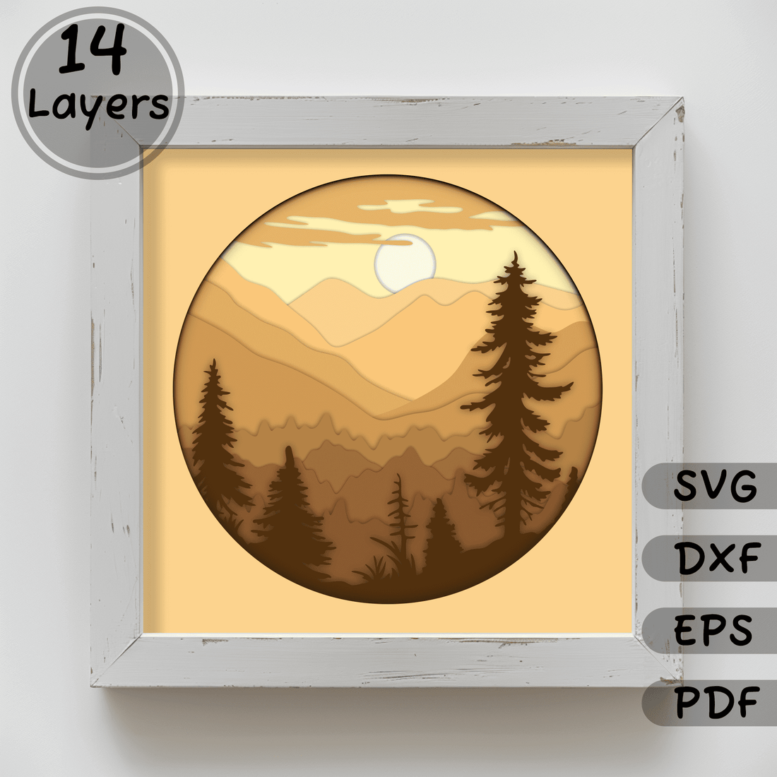 Multilayer Mountains Scene SVG for 3D Shadow Box Projects