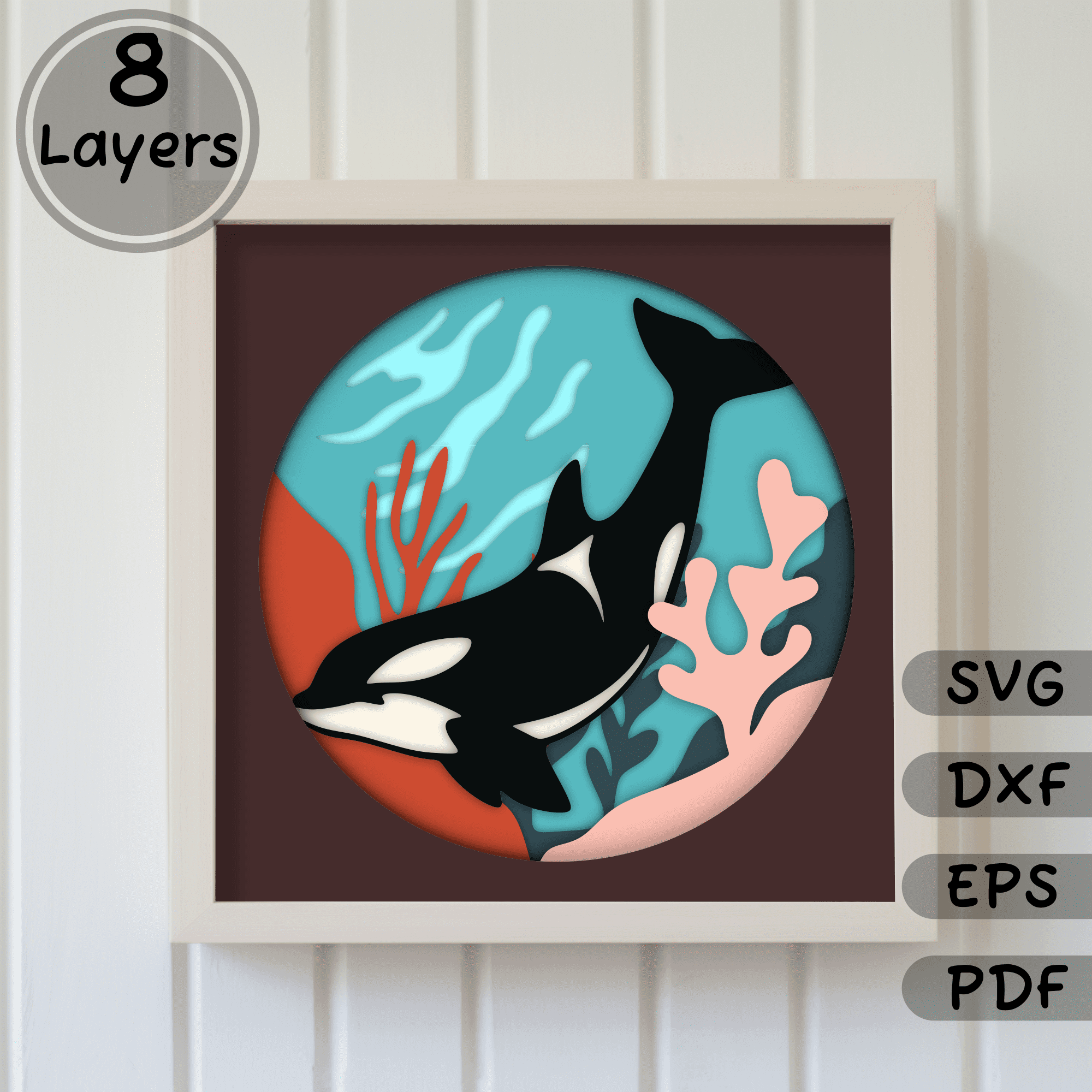 3D Orca Shadow Box Template Layered svg for Cricut Multilayer papercraft