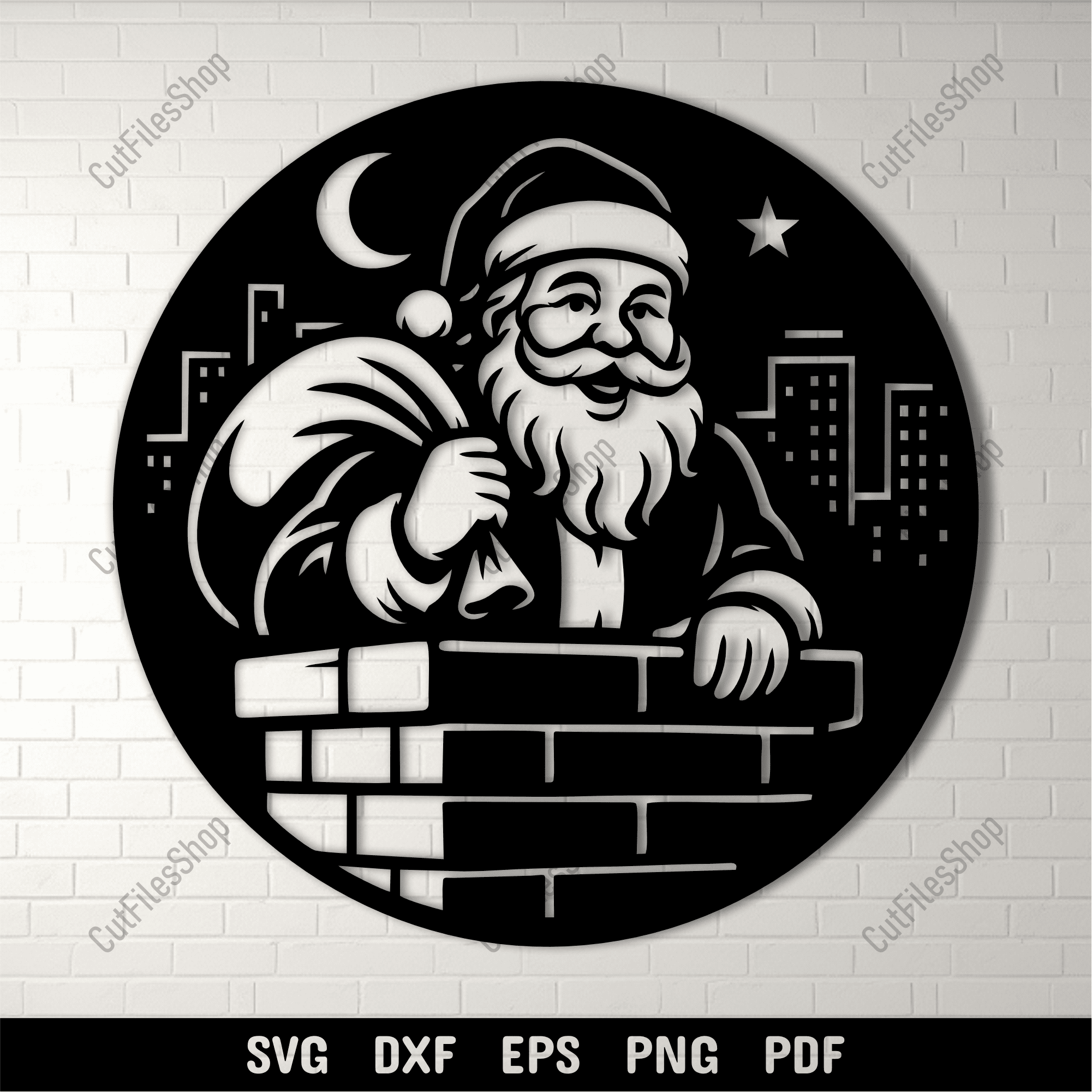 Santa Claus on Roof SVG DXF – Christmas Cut File for Cricut