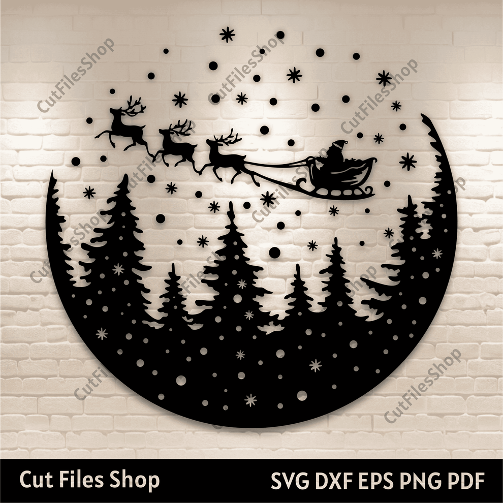 Santa Sleigh and Reindeer Svg for Cricut, DXF for CNC