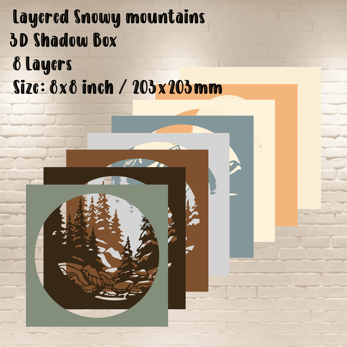 3D Layered Snowy mountains SVG, 3D Box Svg For Silhouette