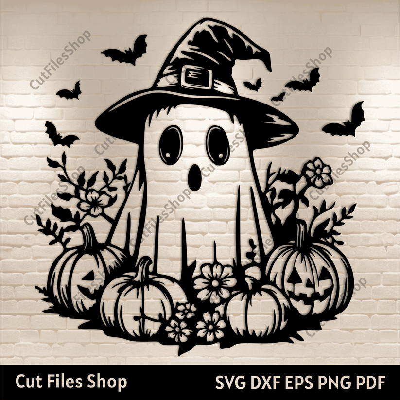 Spooky Floral Ghost SVG for Halloween T-shirts, SVG for Cricut & Laser
