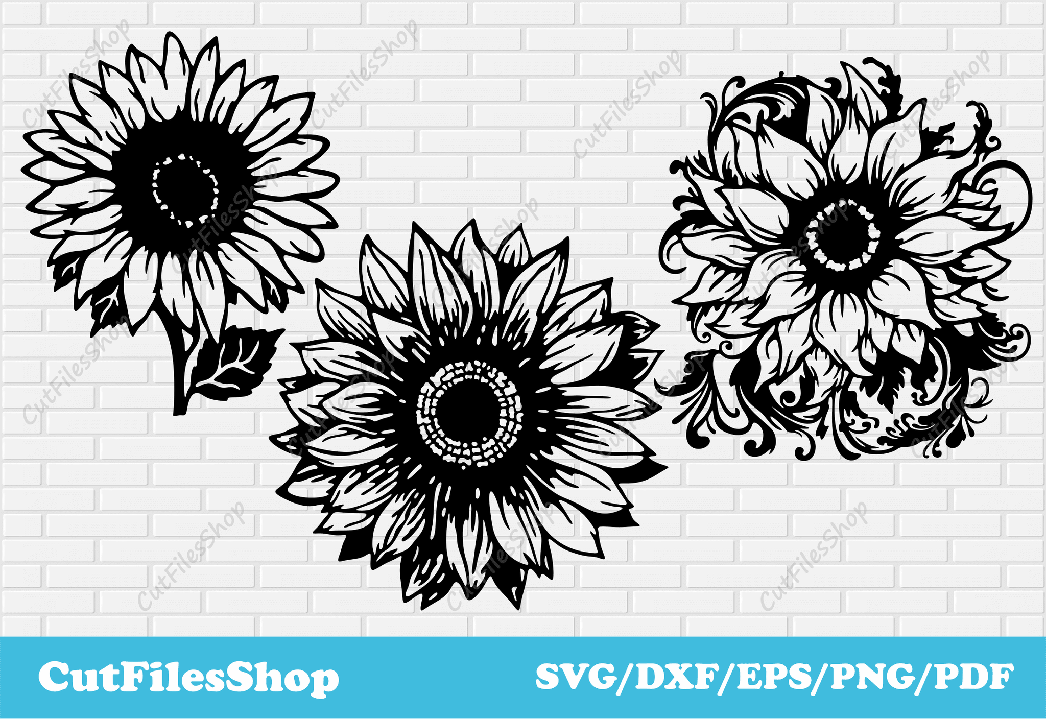 Sunflowers svg files for cricut, Flowers art svg, Dxf flowers for lase