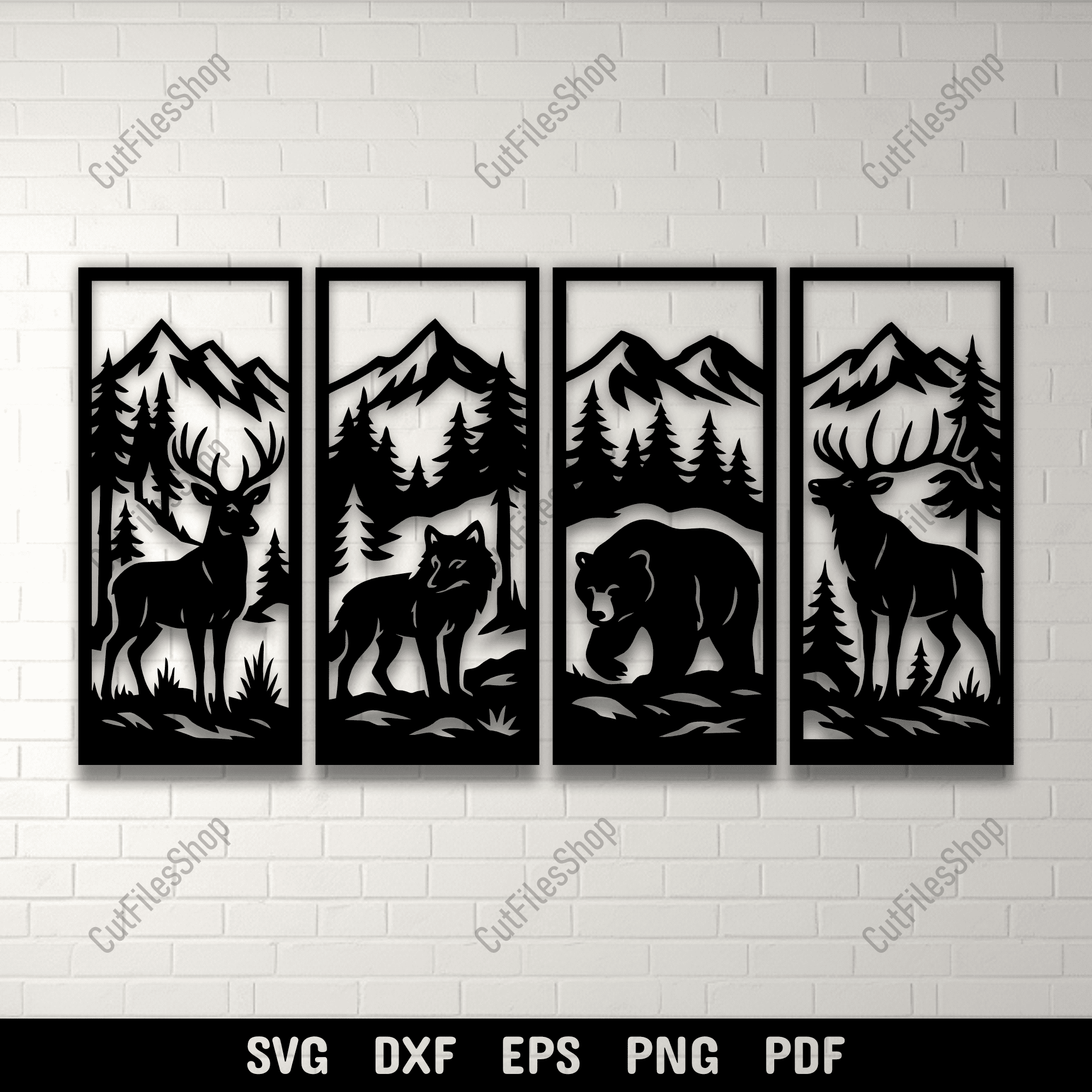 Wildlife Panels SVG DXF for CNC Laser Cutting – Deer Wolf Bear