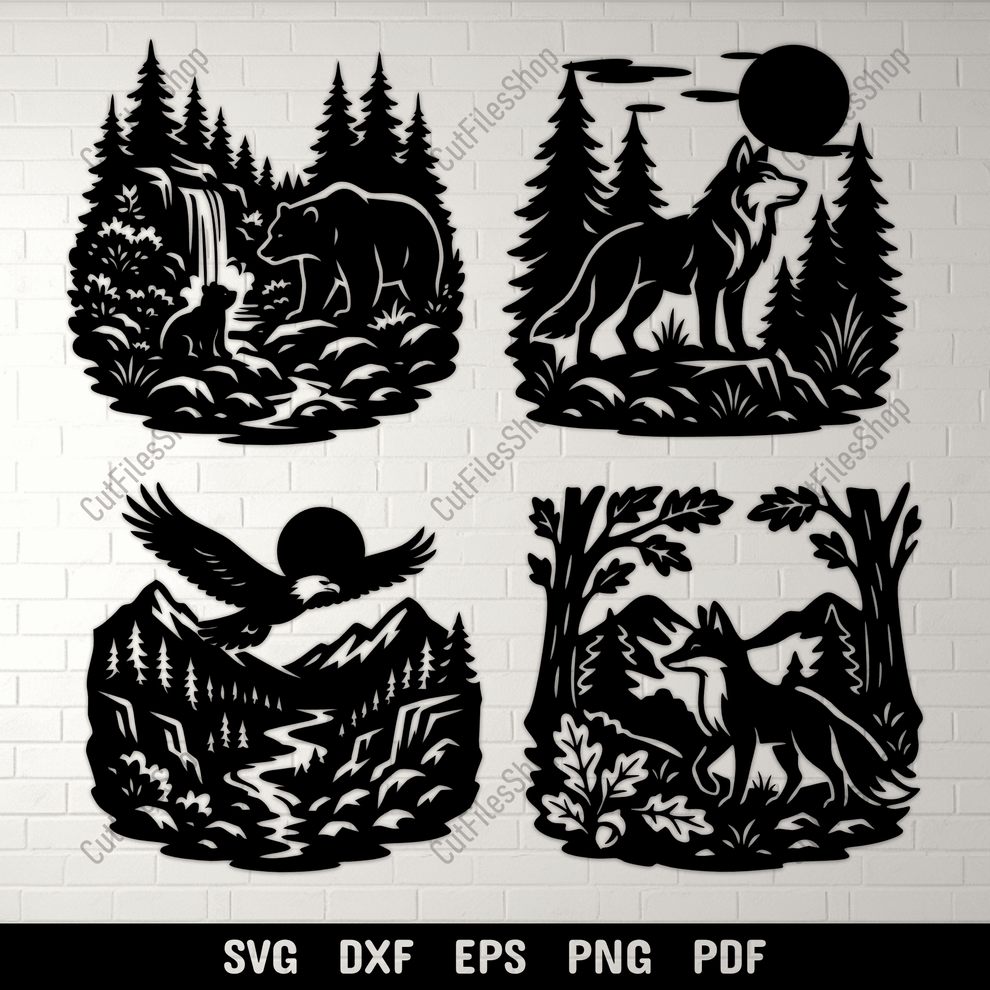 Wildlife Forest Animal Scene SVG DXF PNG for CNC Laser Cut