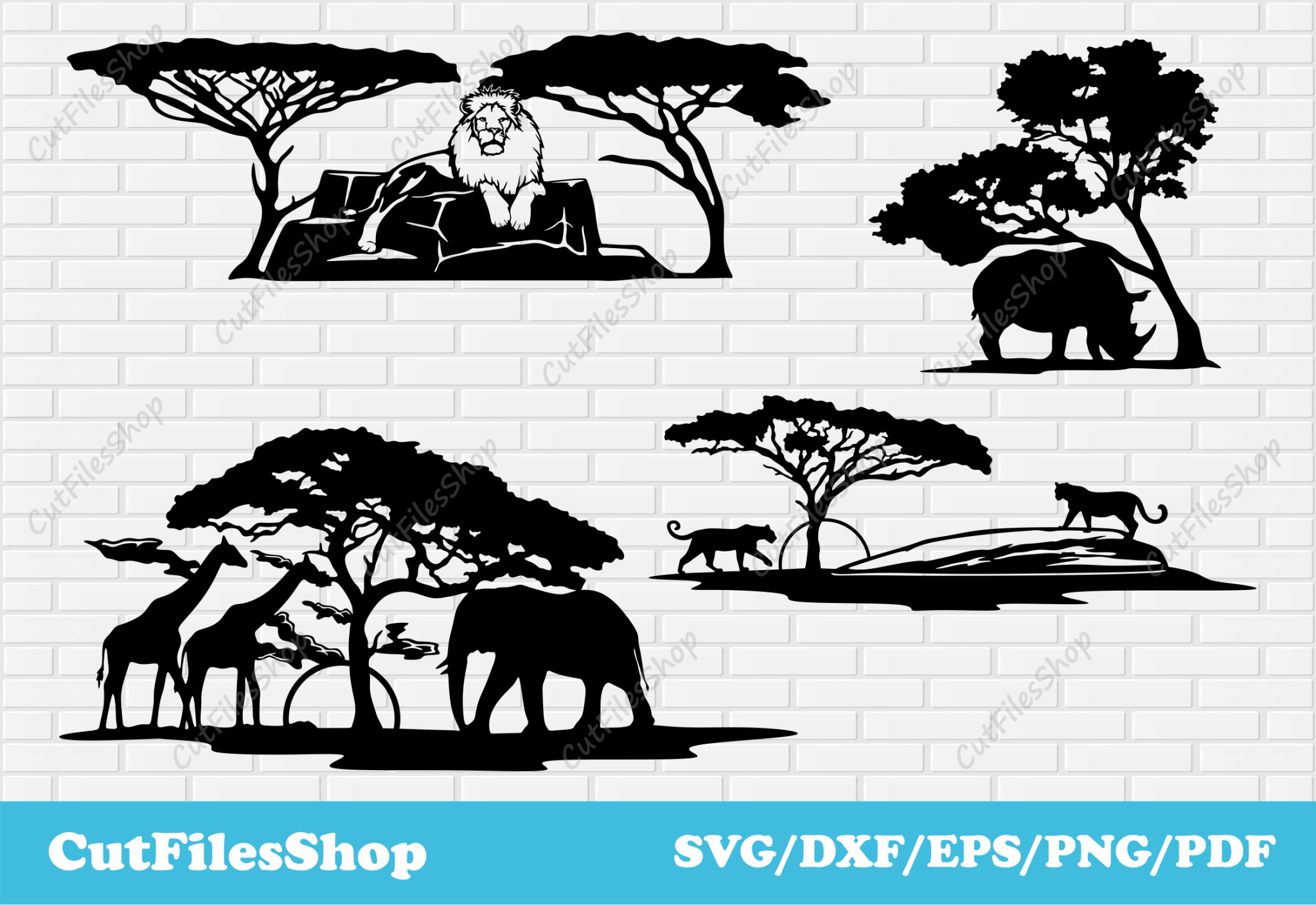 Wildlife scenes dxf, African animals dxf, nature svg image, DXF for CNC ...