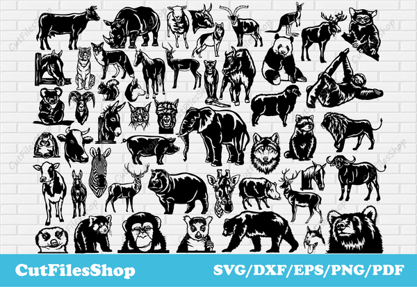 Animals dxf files for laser cut, Silhouette animals for cricut, svg ...