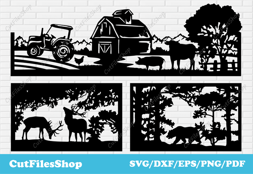 Animals scenes dxf for laser cut,making railings dxf for cnc