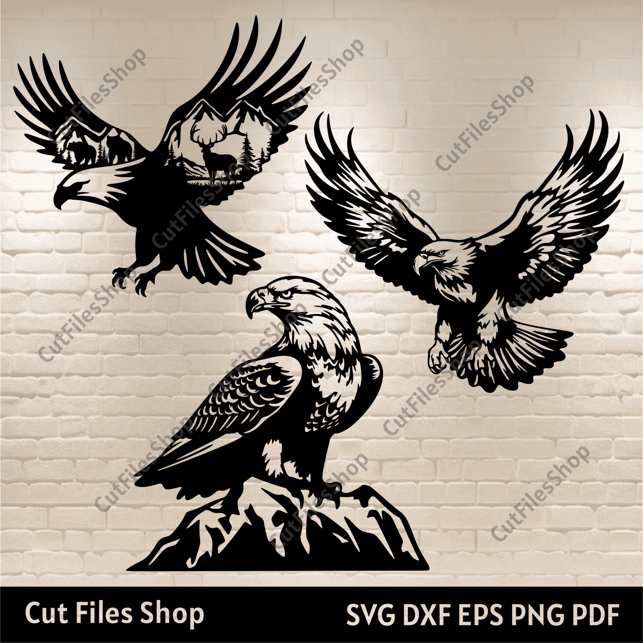 Bald Eagle Svg, Nature scene dxf for laser, Eagles dxf cutting files ...