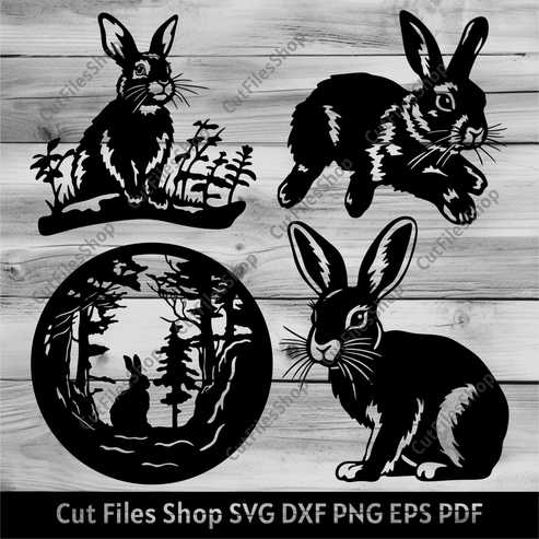 Bunny Scene SVG & DXF for Laser Cutting, Cricut & Silhouette
