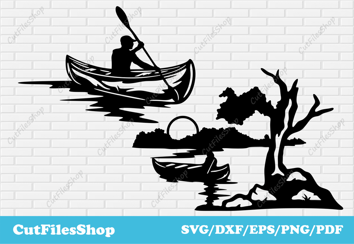 Canoe scenes svg for Cricut,plasma cut dxf,svg for laser