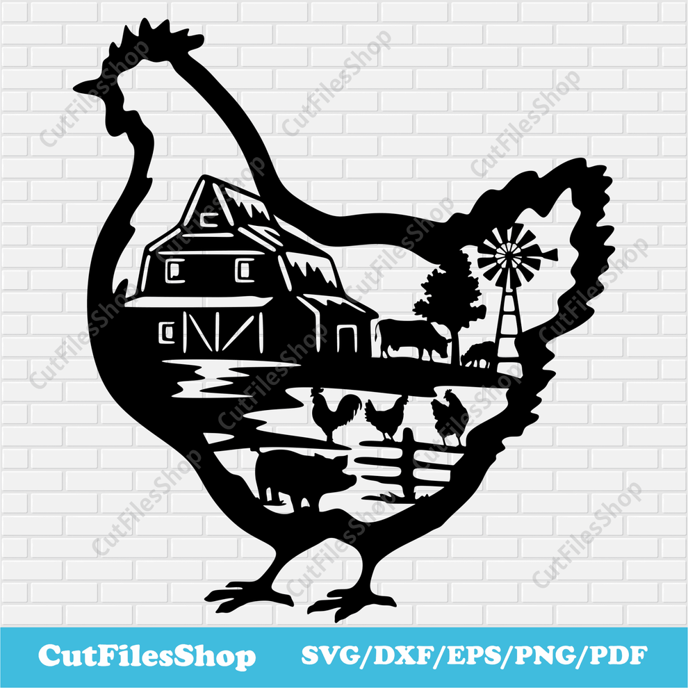 Chicken Farm Scene svg,Eps for Sublimation, Cricut,Cut files