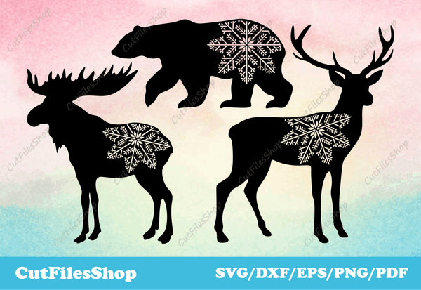 Christmas animals svg, woodland animals dxf files, christmas shirt svg