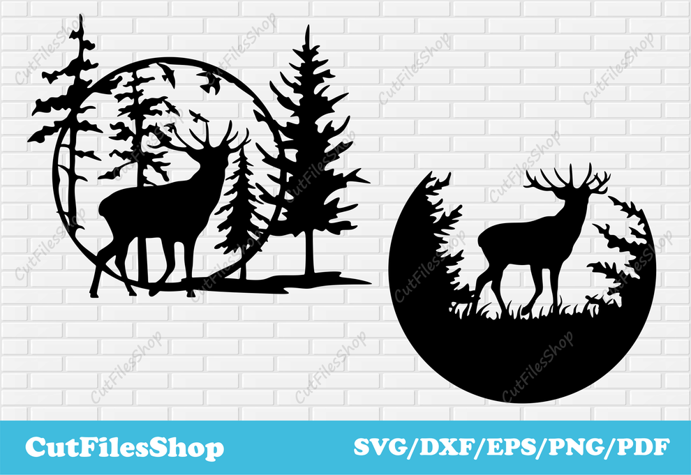 Deer scene dxf files, clipart download, animals scene dxf, forest scene dxf