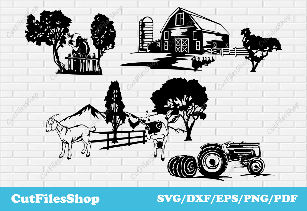 Farm scenes dxf, farm animals dxf, farm life dxf, farm dxf, SVG For CNC