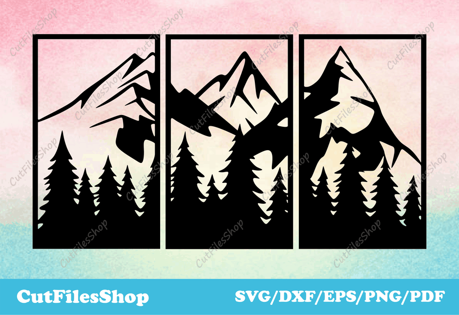 Nature SVG, Vector art, nature scene DXF for Laser Cutting