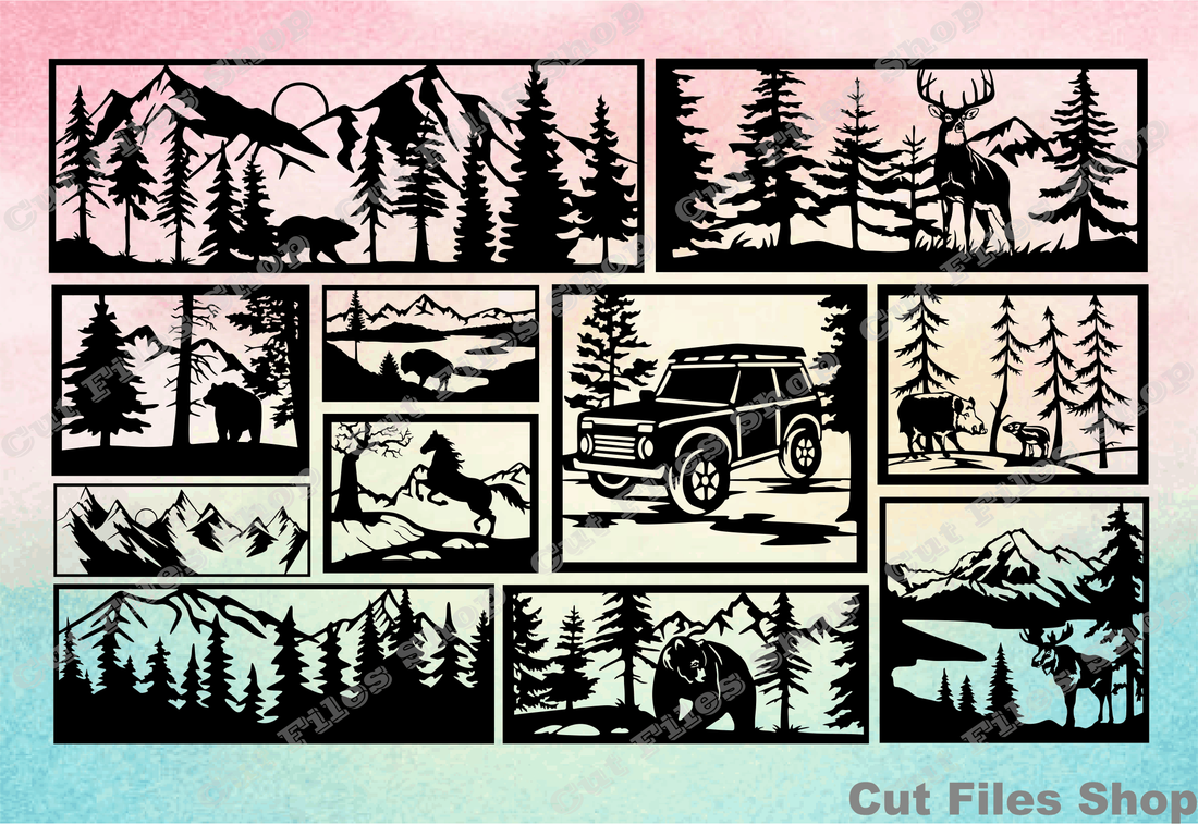 Nature scene, dxf download for cnc, download dxf files for laser cutting