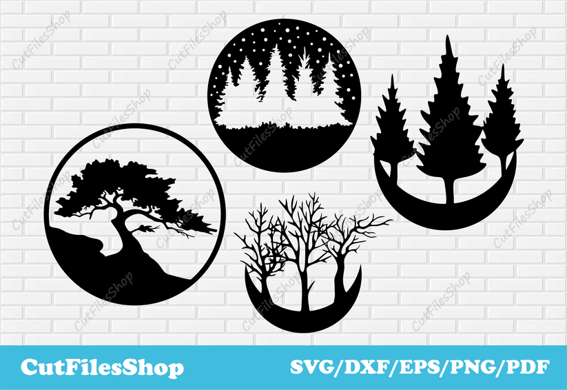 Trees decor Dxf files for laser cut, CNC plasma cutting, Craft files ...